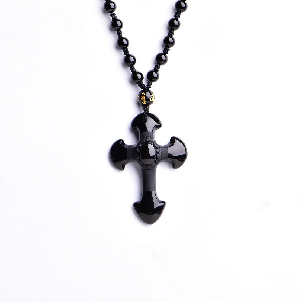 Natural Black Obsidian Carved Cross - ZenShopWorld