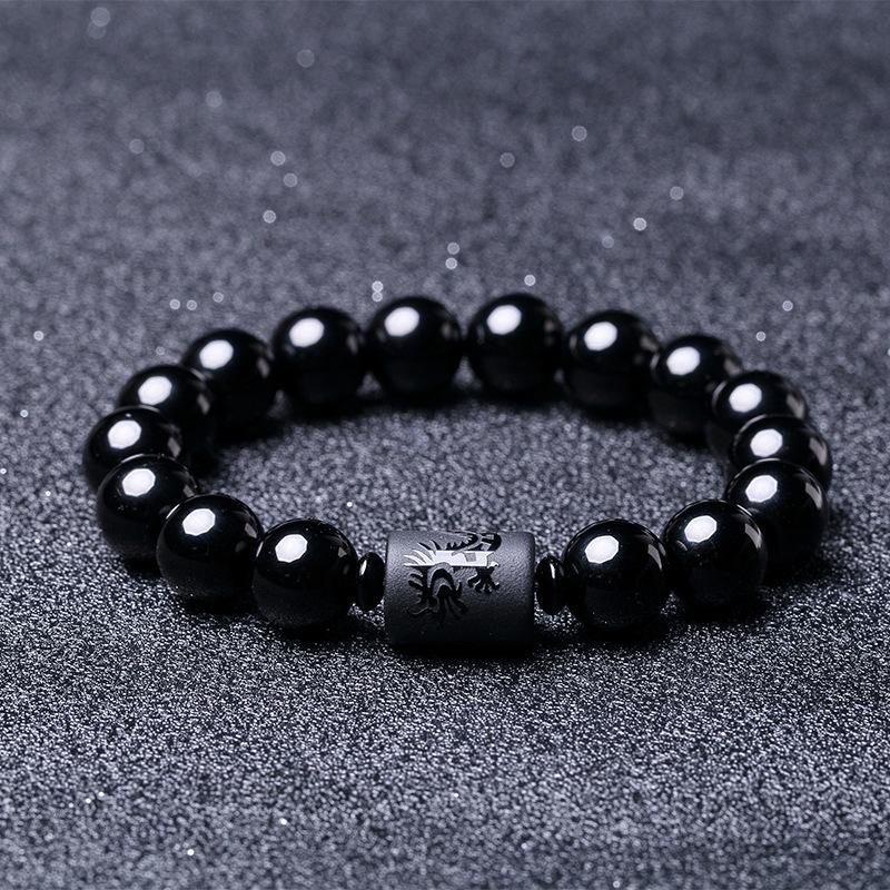 Natural Obsidian Dragon and Phoenix Bracelet 10mm Phoenix